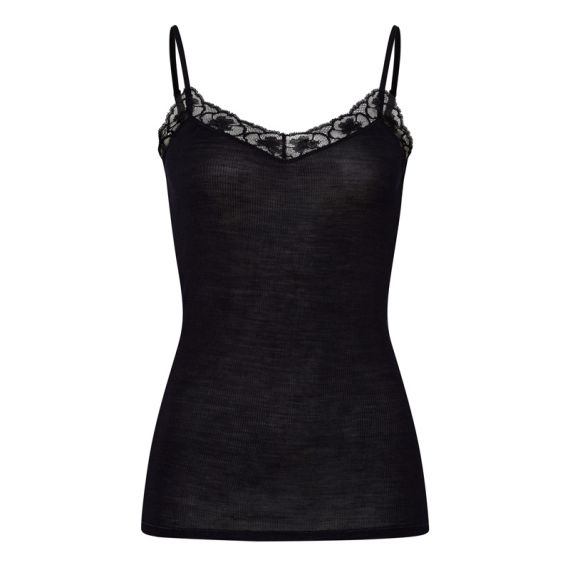 Hanro Woolen Lace Spaghetti Top Zwart - Annadiva
